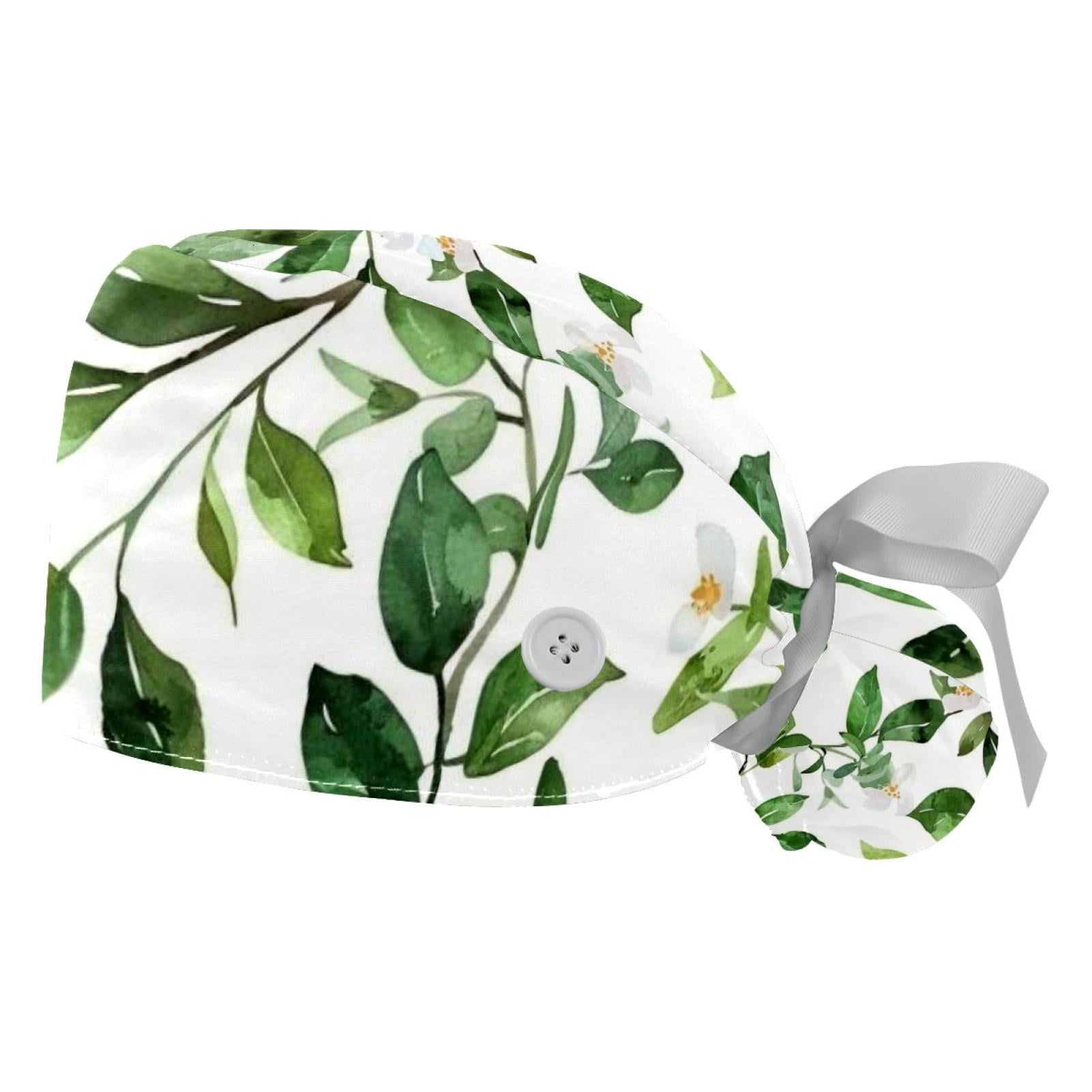 2 Pcs Floral with Leaves Scrub Caps Adjustable Women Nursing Cap with ...
