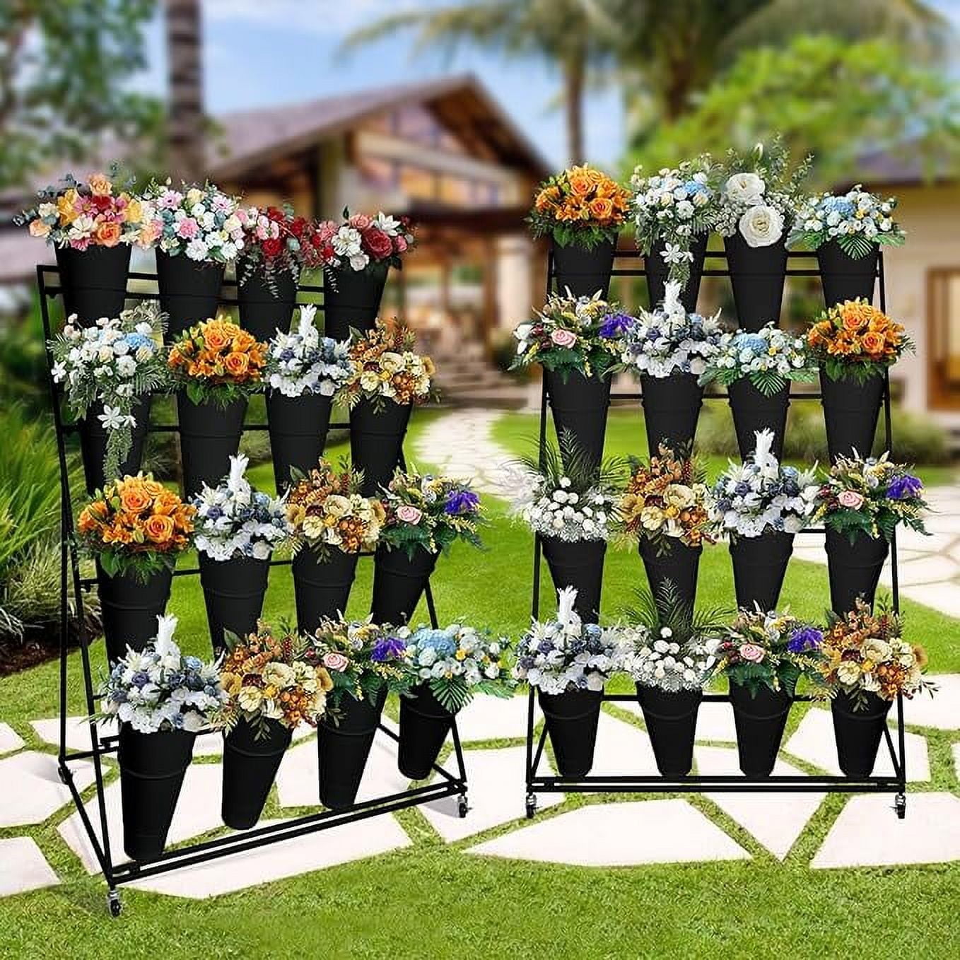 2 Pcs Florist Bouquet Shelf,4-layer Metal Moving Flower Display Stand ...