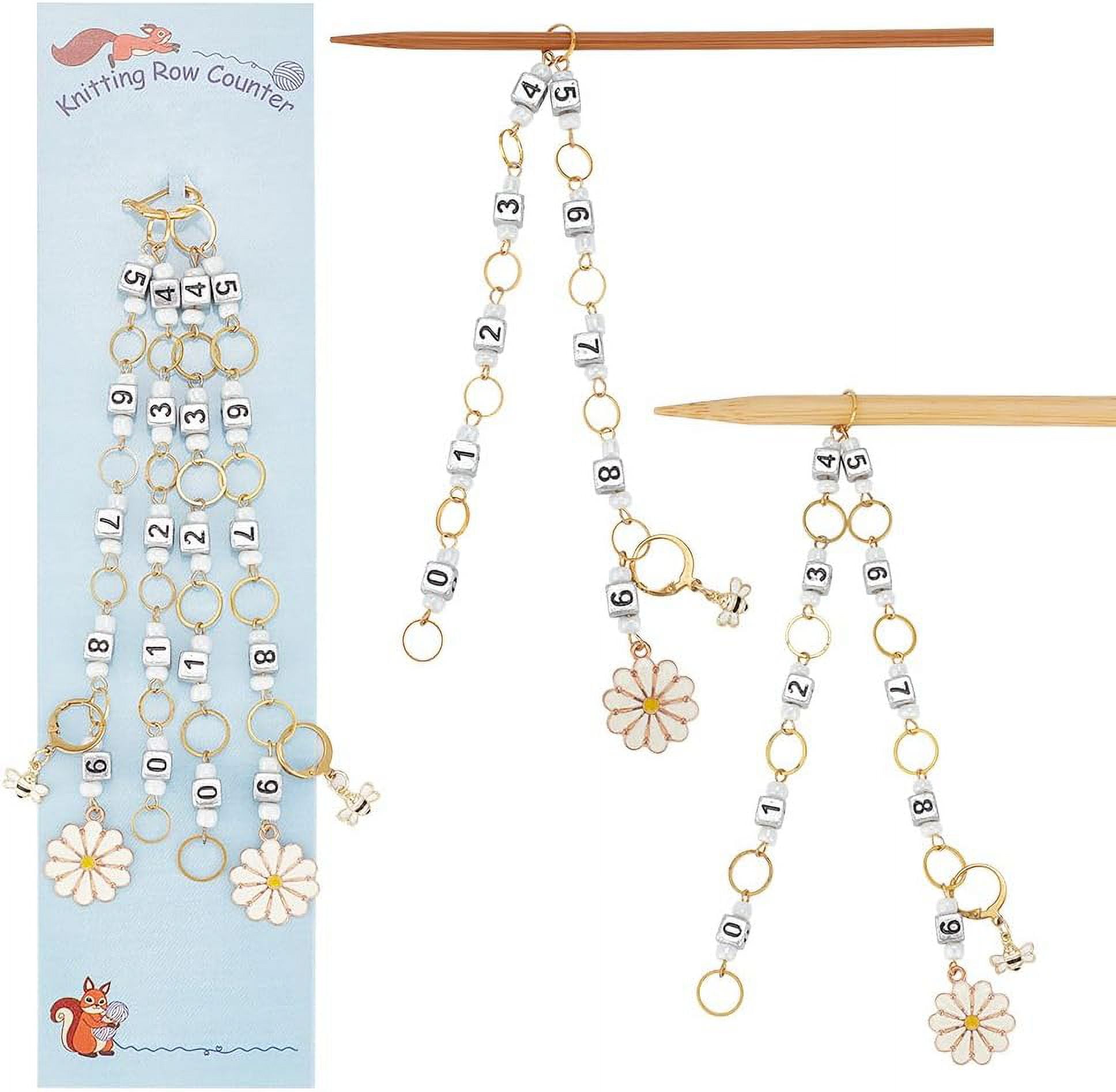 2 Pcs Flower and Bee Knitting Row Counter Chains Number Beads Acrylic ...
