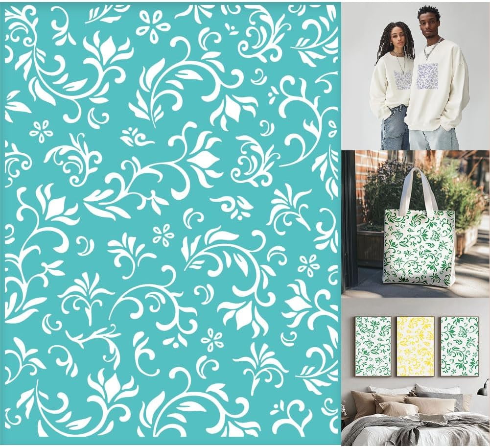 2 Pcs Flower Borders Silkscreen Stencil Reusable Self-Adhesive Silk ...