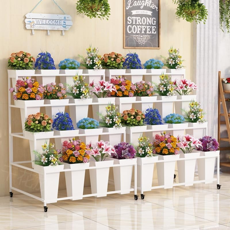 2 Pcs Flower Display Shelf,45 inch Tall 4 Layers Metal Plant Stand with ...