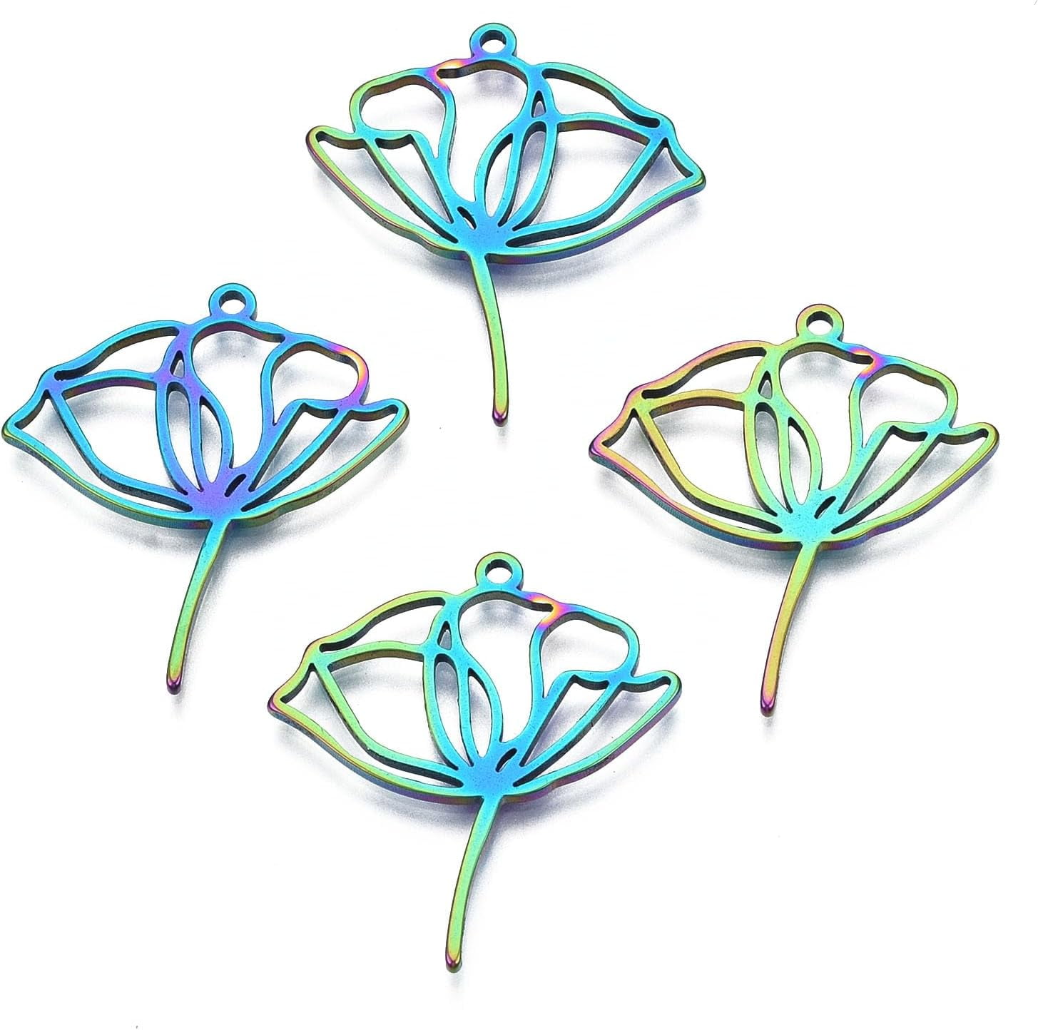 2 Pcs Flower Pendant Charms Ion Plating(IP) 201 Stainless Steel ...