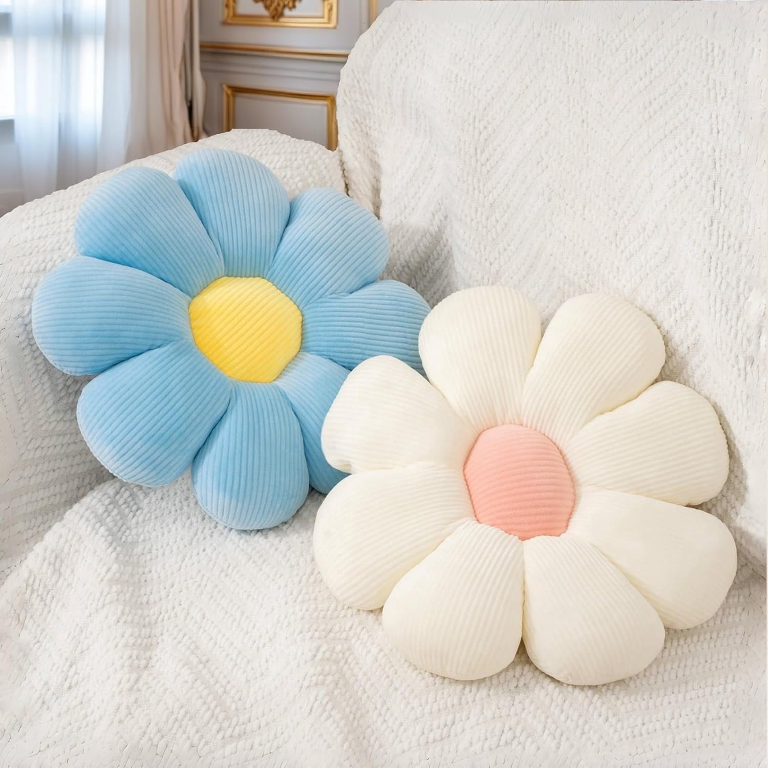 2 Pcs Flower Pillow Decorative Throw Pillows for Bed Couch, 14.57" Cute ...