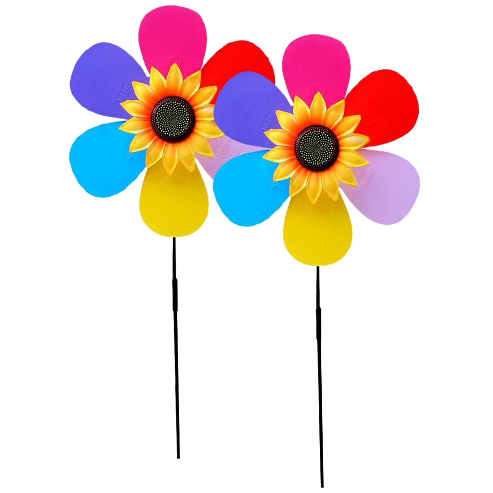 2 Pcs Flower Pinwheel Sunflower Windmill Outdoor Decoration - Walmart.com