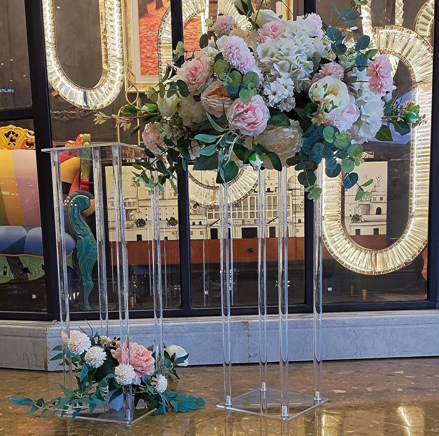 2 Pcs-Flower Vase Column Clear Acrylic Flower Stand Party Wedding ...