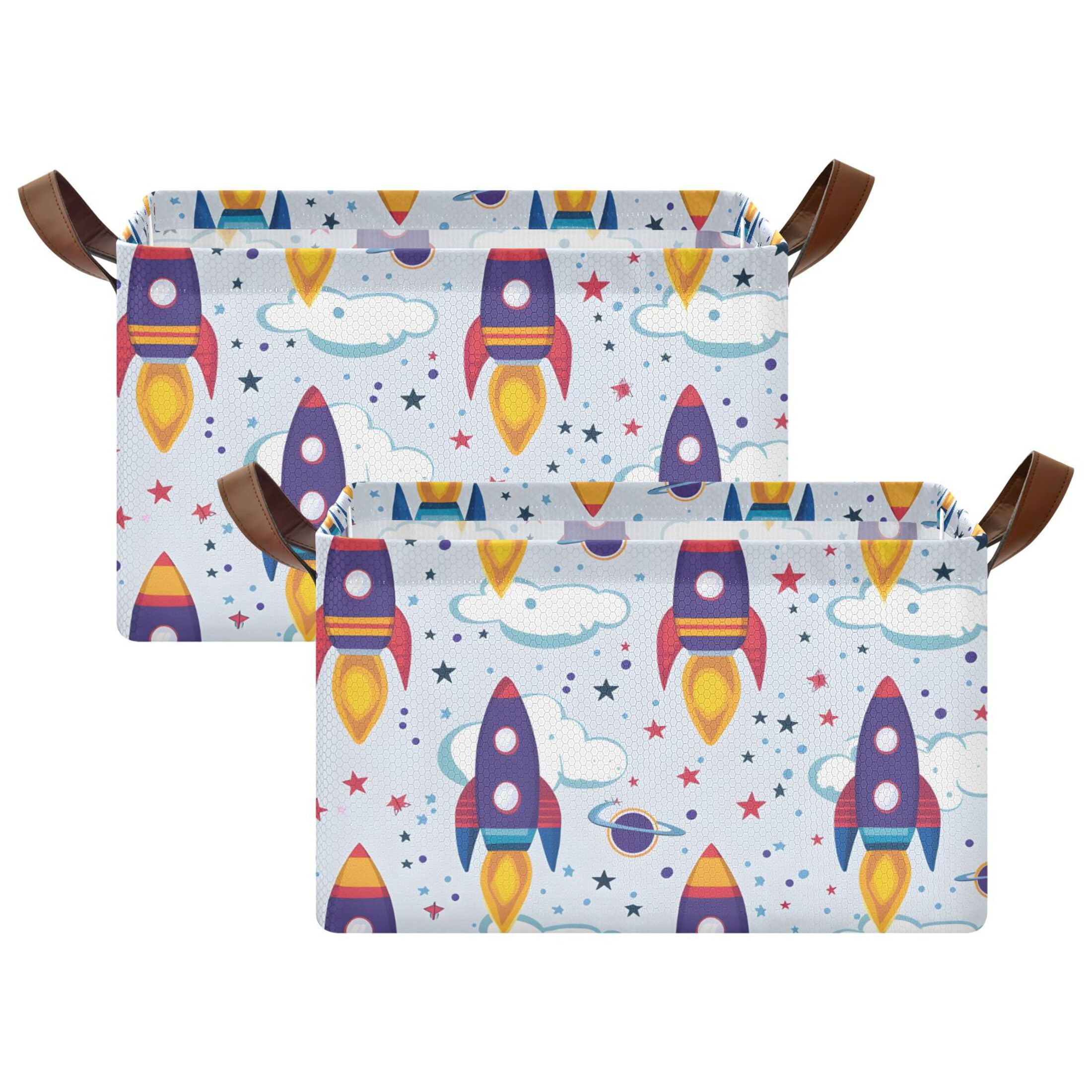 2 Pcs Flying Rocket and Cloud Collapsible Storage Bins Fabric Shelf ...