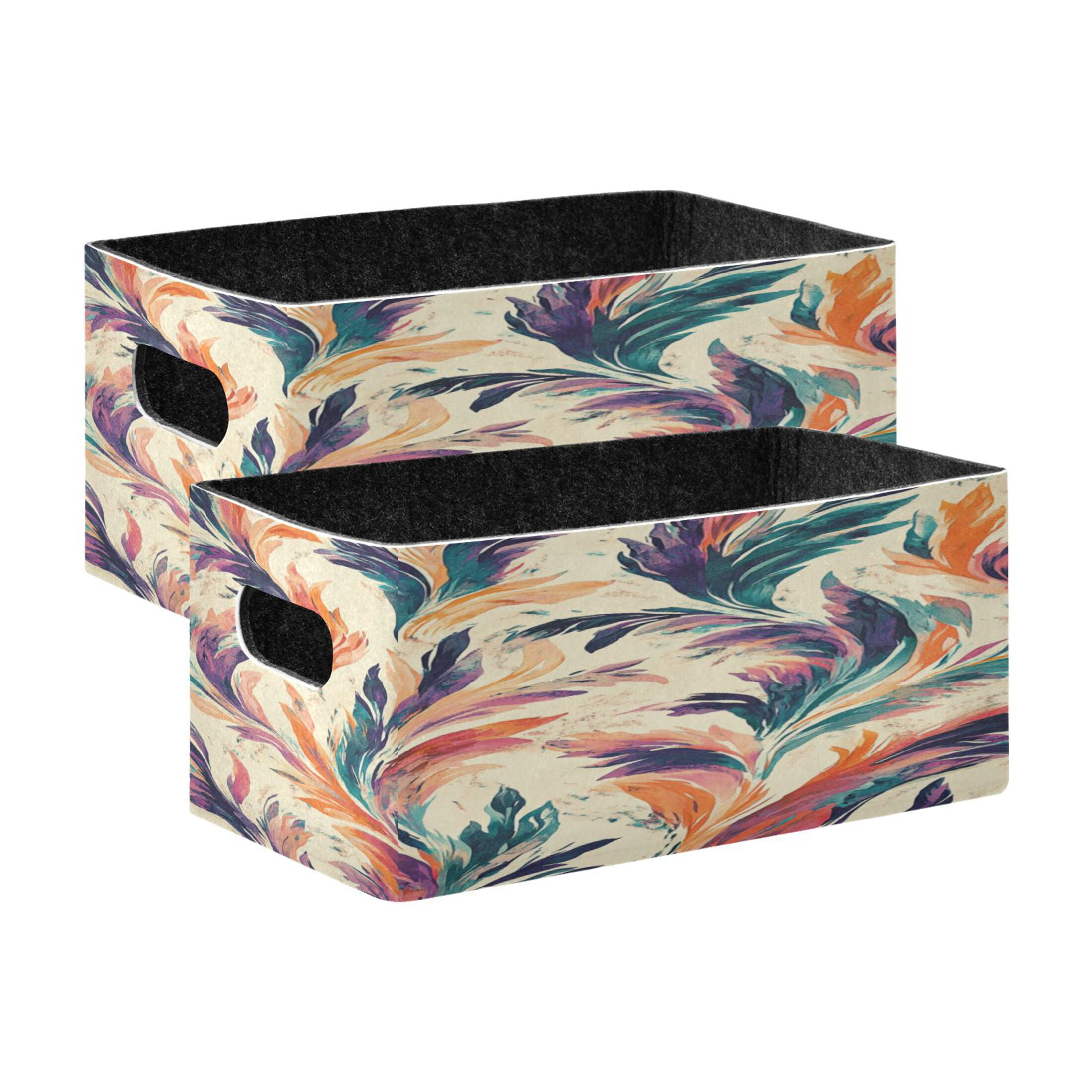 2 Pcs Foldable Felt Storage Bins Decorative Fabric Organizer Baskets ...