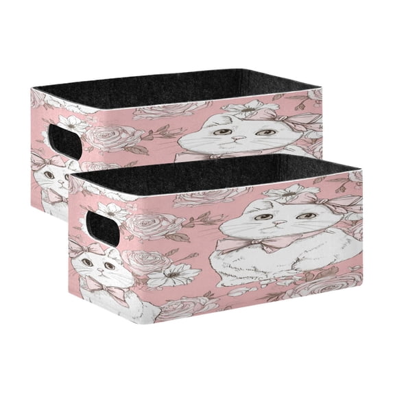 2 Pcs Foldable Felt Storage Bins Decorative Fabric Organizer Baskets ...