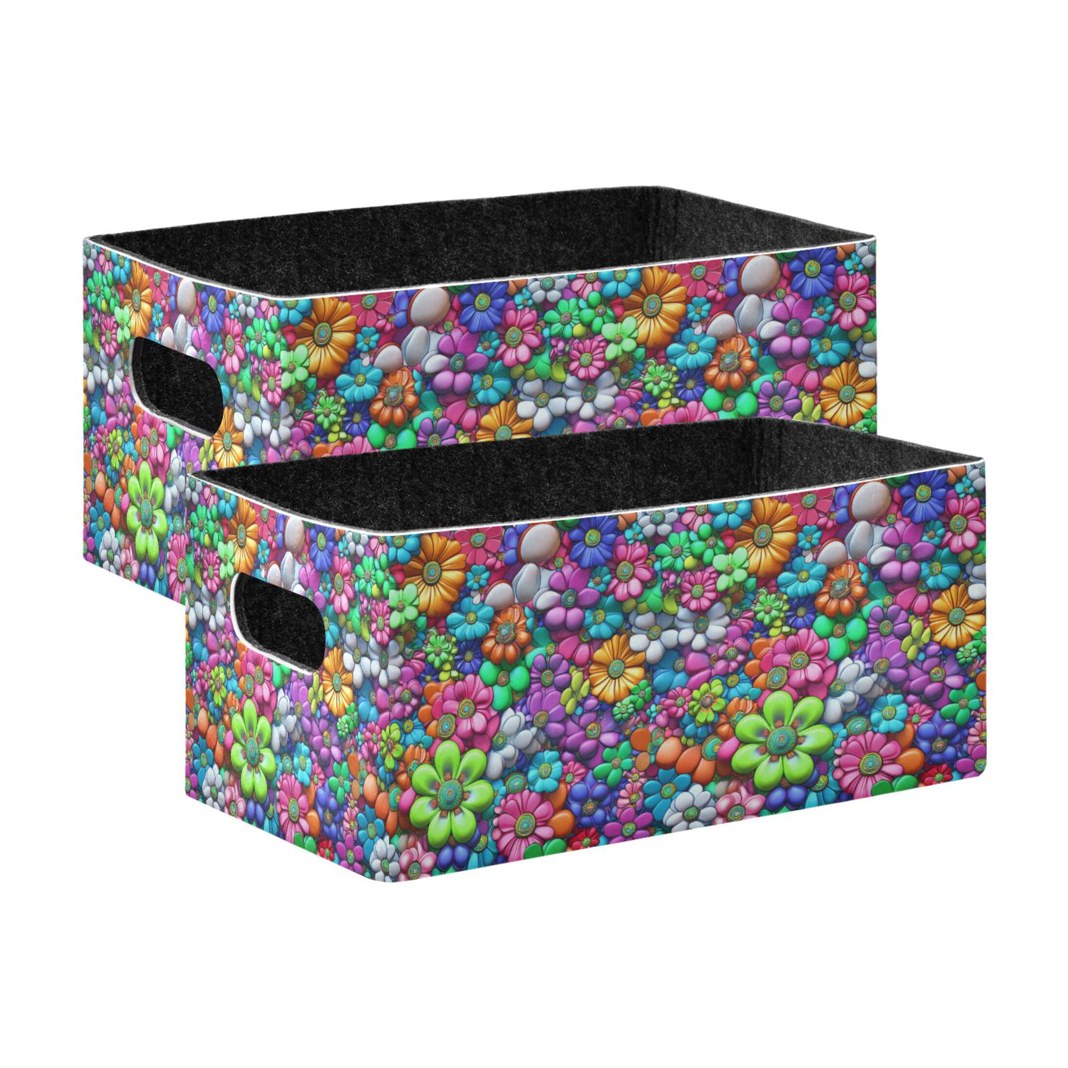 2 Pcs Foldable Felt Storage Bins Decorative Fabric Organizer Baskets ...