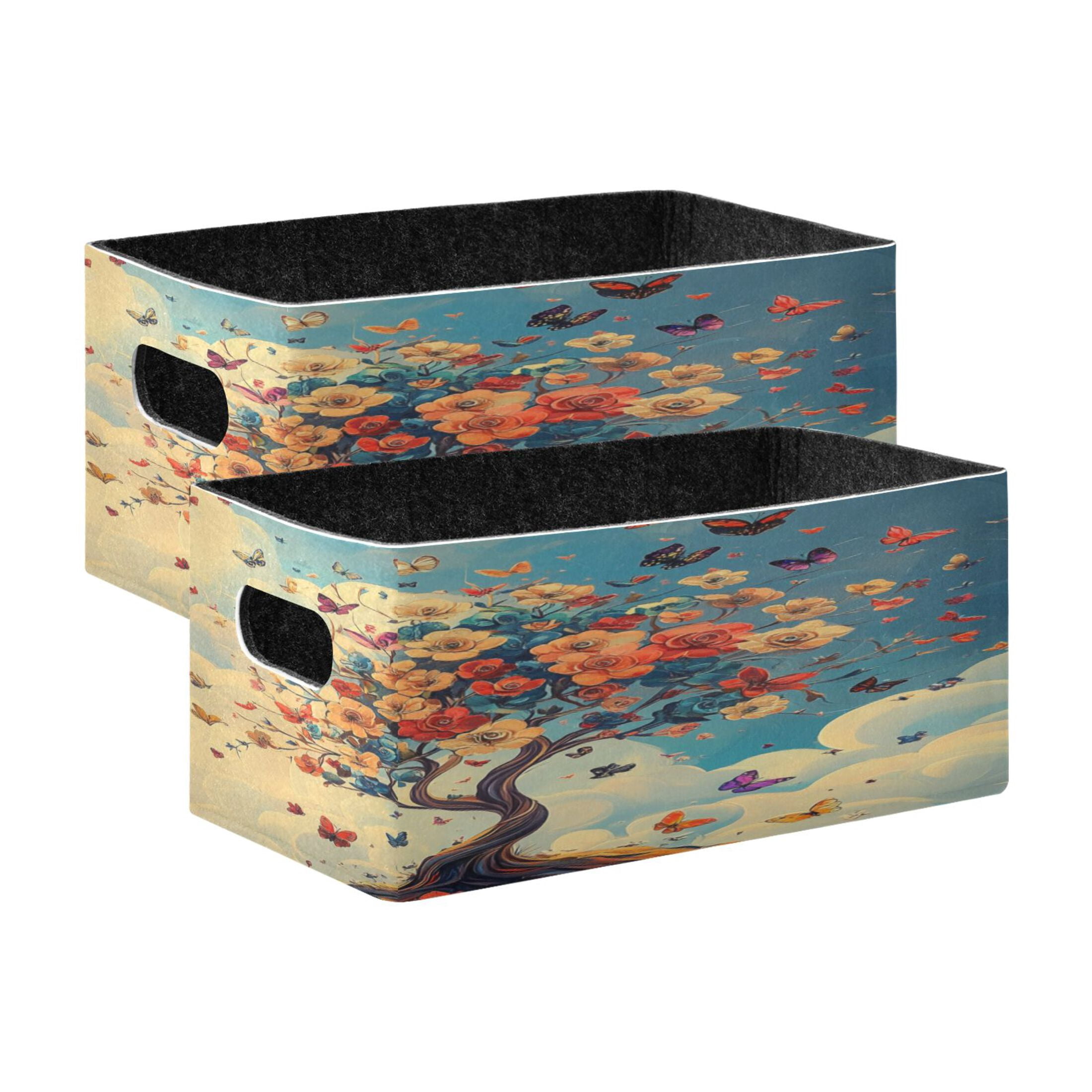 2 Pcs Foldable Felt Storage Bins Decorative Fabric Organizer Baskets ...
