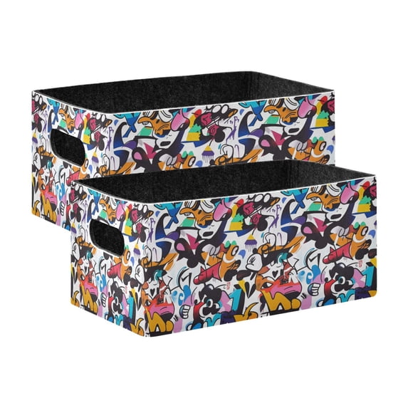 2 Pcs Foldable Felt Storage Bins Decorative Fabric Organizer Baskets ...
