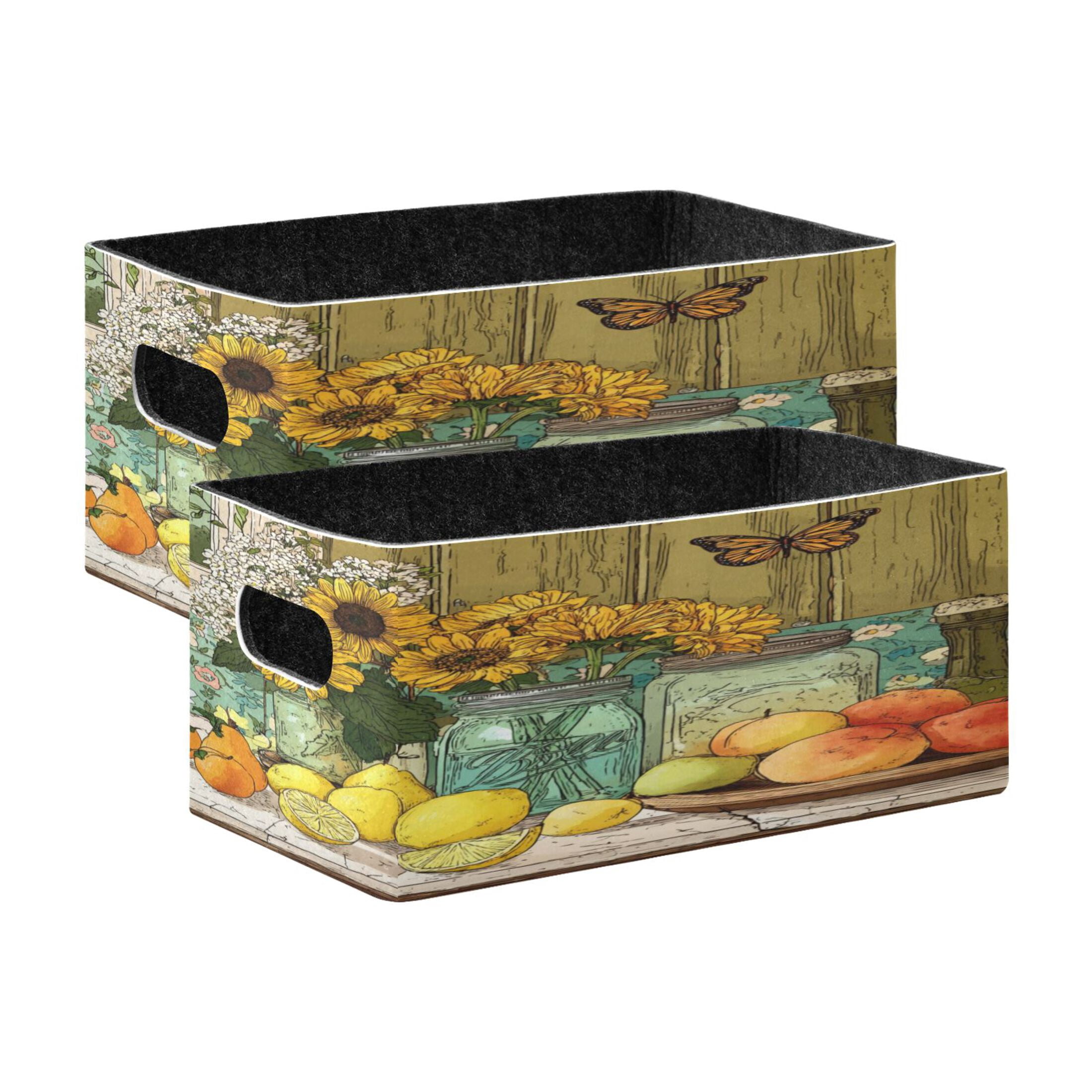 2 Pcs Foldable Felt Storage Bins Decorative Fabric Organizer Baskets ...