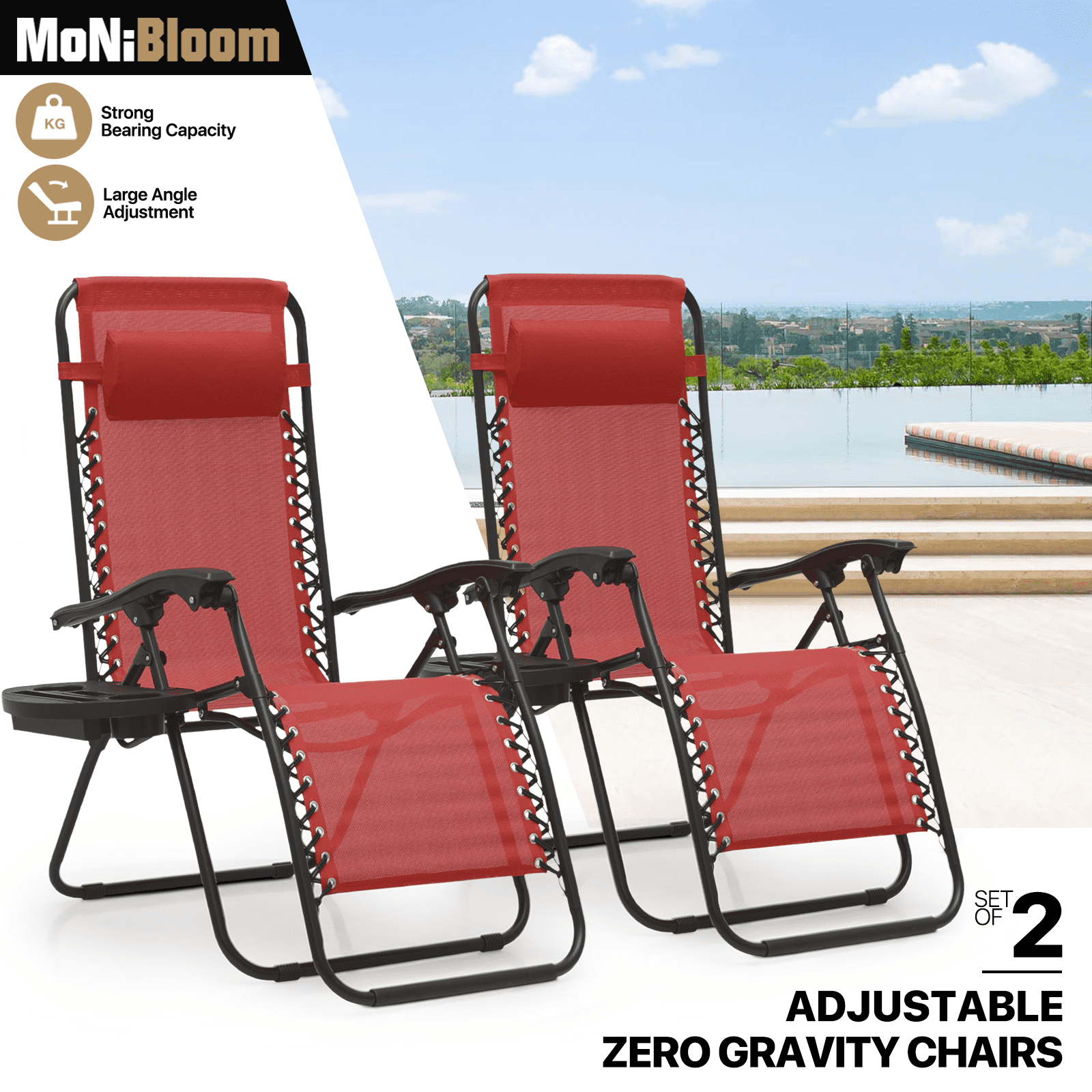 2 Pcs Foldable Zero Gravity Chair Outdoor Beach Lounge Recliner w ...