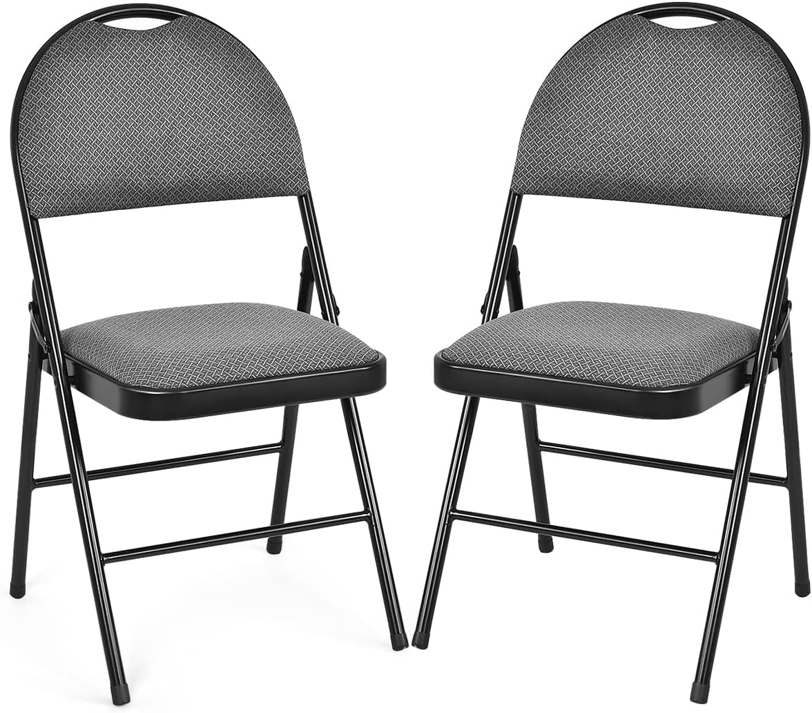 2-Pcs Folding Chairs Set - Foldable Dining Chairs with Upholstered Seat ...