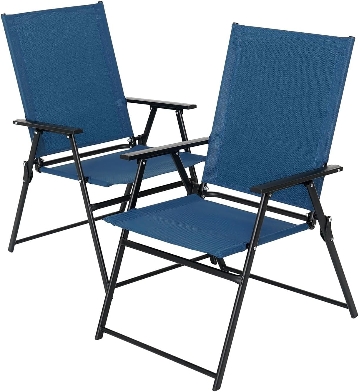2 Pcs Folding Patio Chairs, Outdoor Dining Chairs with Blue Sling High ...