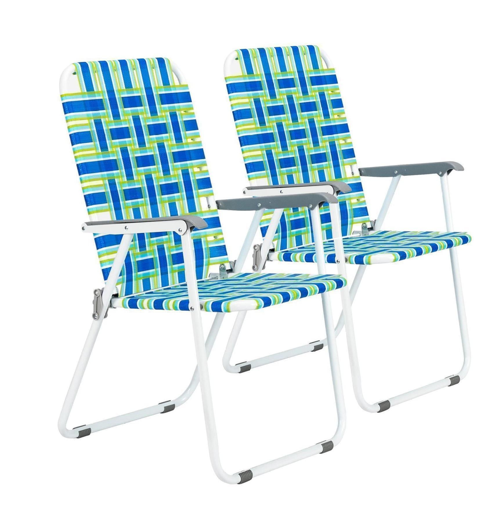 2 Pcs Folding Web Chair Beach Chair Wht Steel Frame Chaise Beach Lawn ...