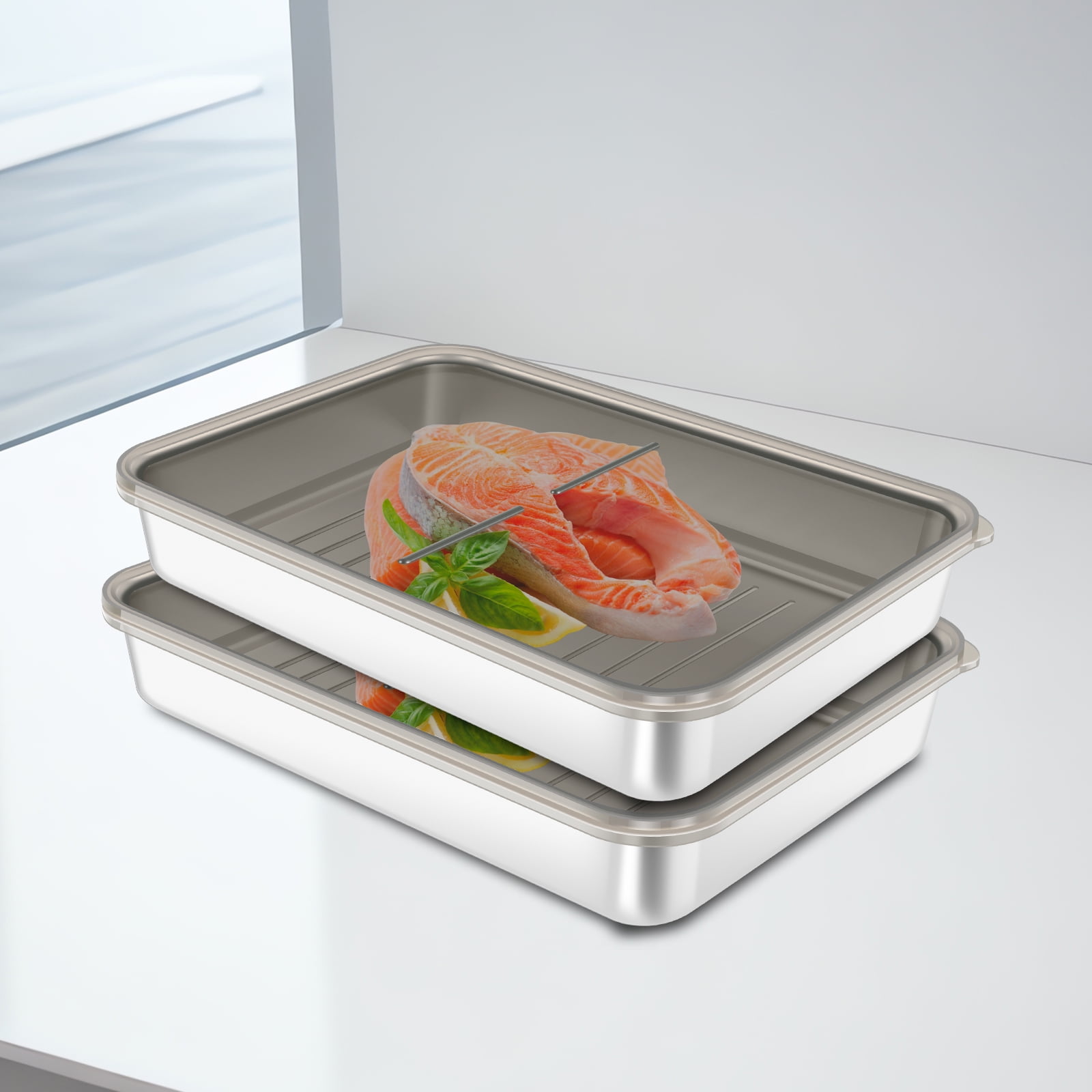 2 Pcs Food Storage Container 304 Stainless Steel Airtight Deli Meat ...
