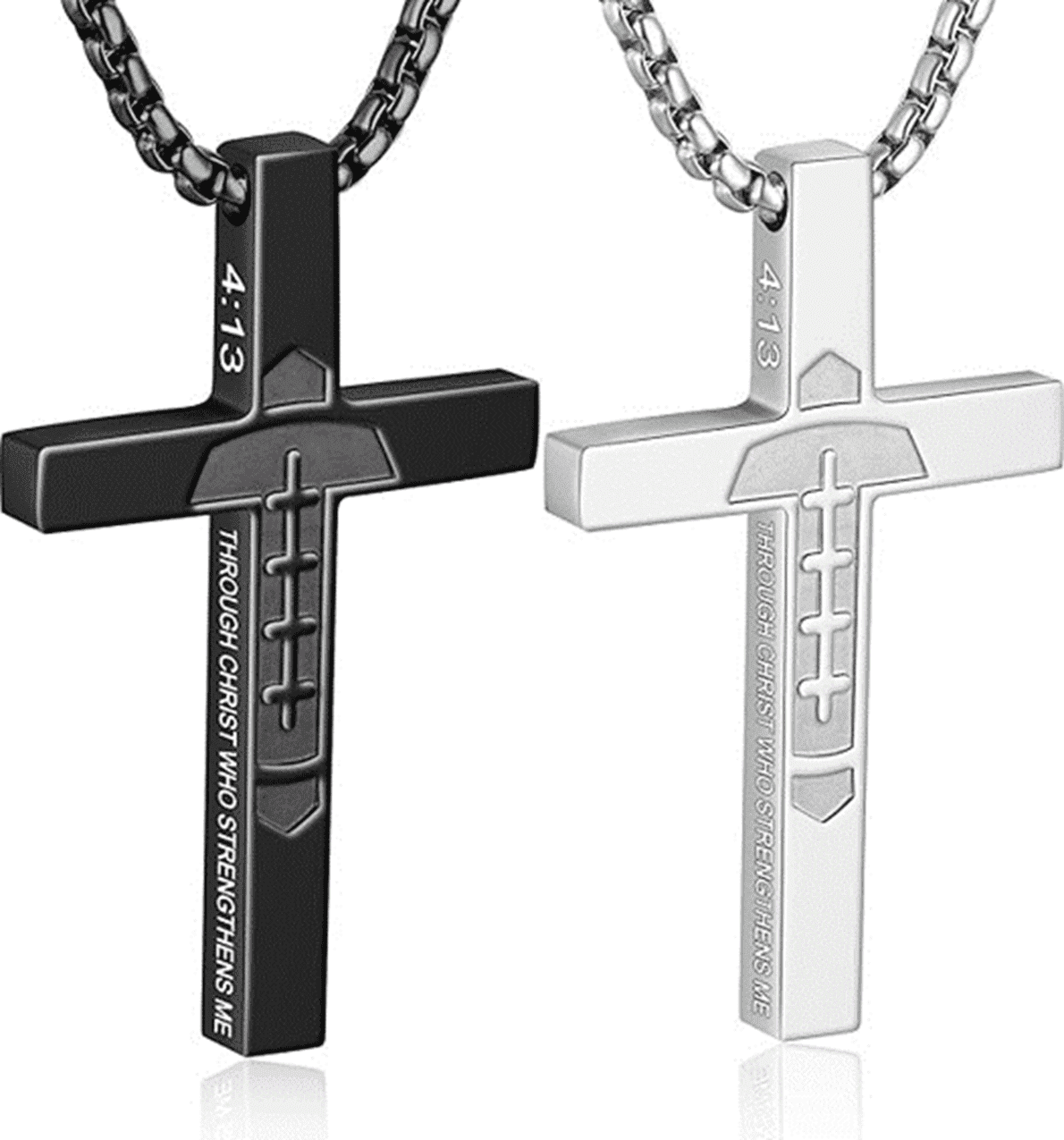 2 Pcs Silver and Black Football Cross Necklaces for Men, 22"+2 ...