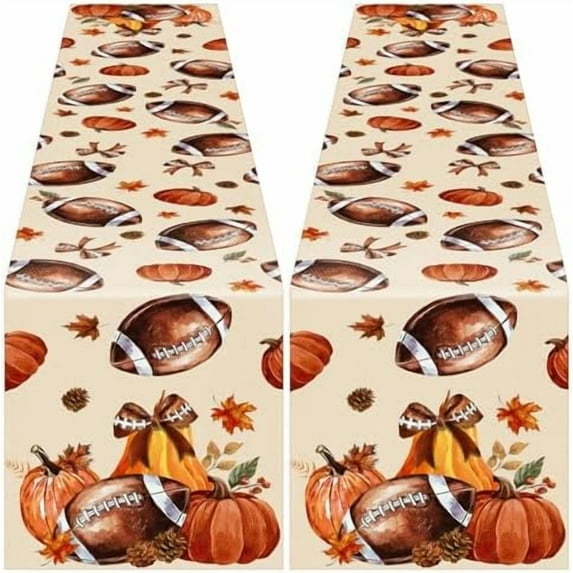 2 Pcs Football Fall Table Runner, Maple Leaf Pumpkin Hazelnut Football ...