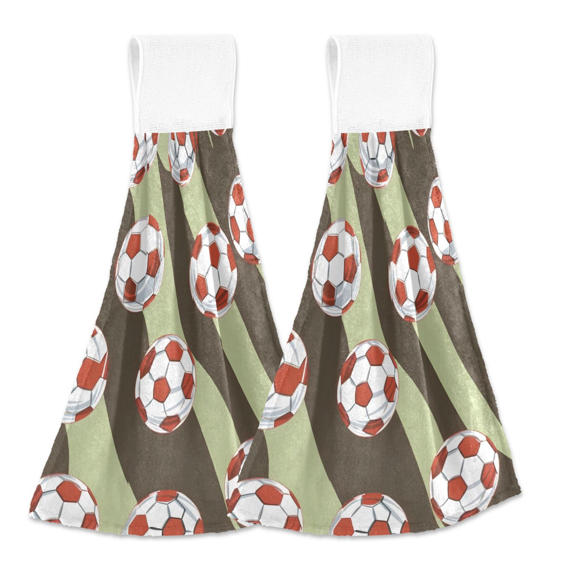 2 Pcs Football and Soccer Kitchen Hand Towels with Hanging Loops ...