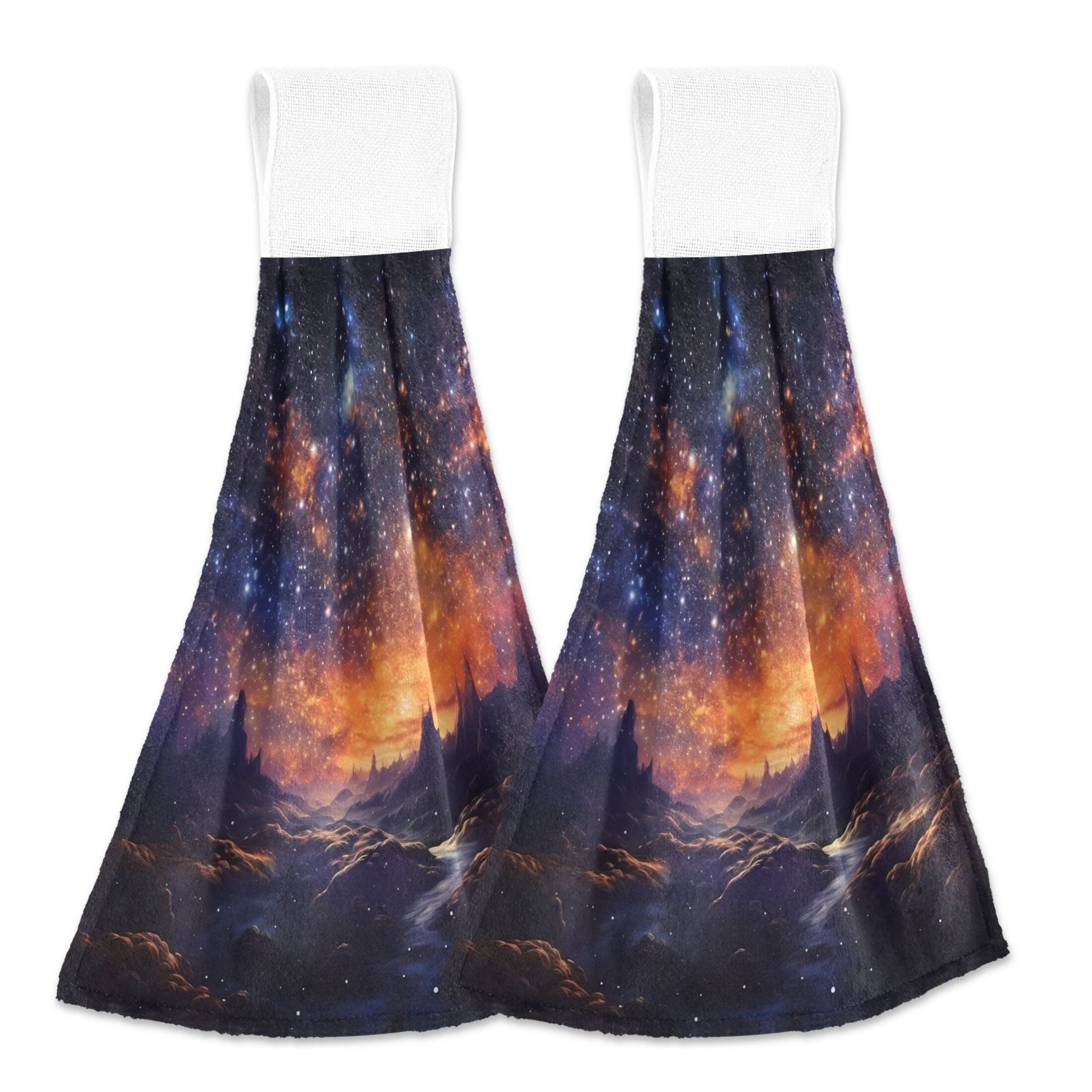 2 Pcs Forest under Stars Kitchen Hand Towels with Hanging Loops ...
