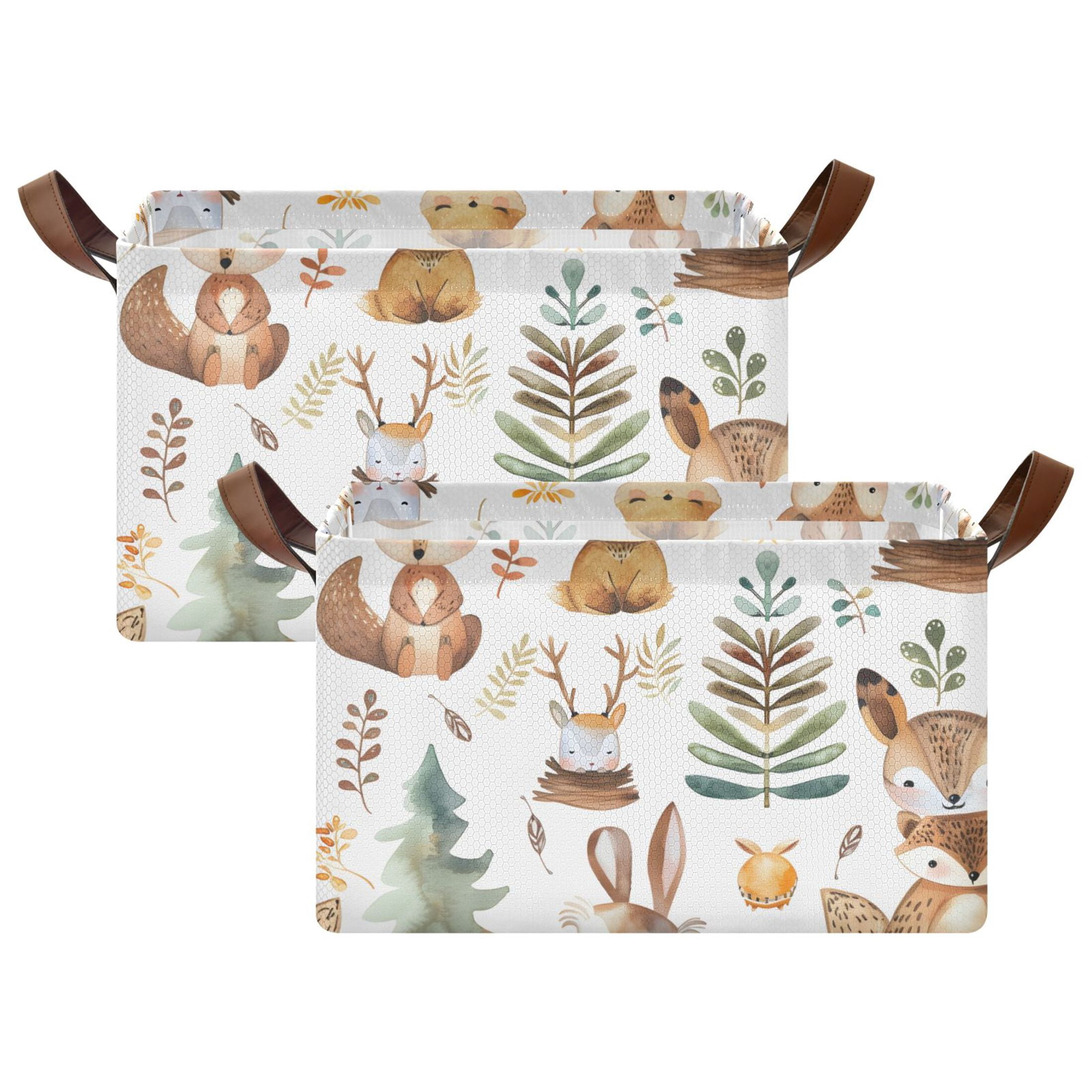 2 Pcs Fox Rabbit Deer Leaf Trees Collapsible Storage Bins Fabric Shelf ...
