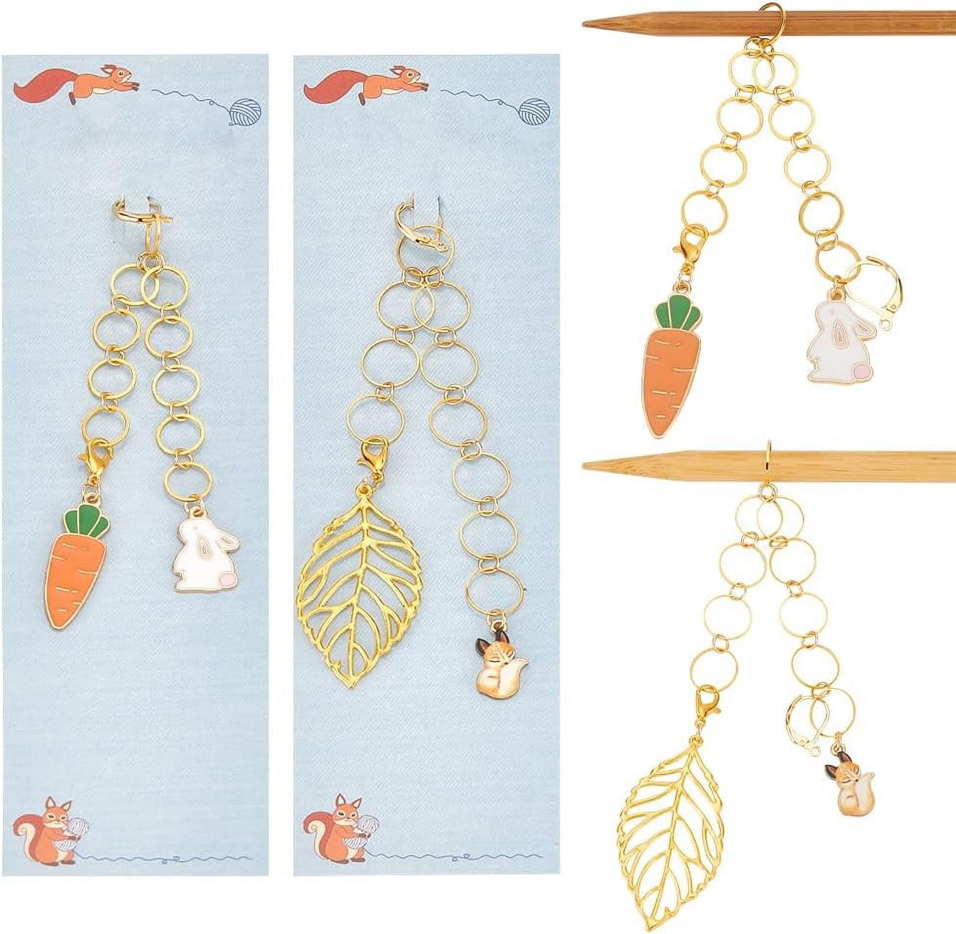 2 Pcs Fox and Rabbit Knitting Row Counter Chains 2 Pcs Leaf and Carrot ...