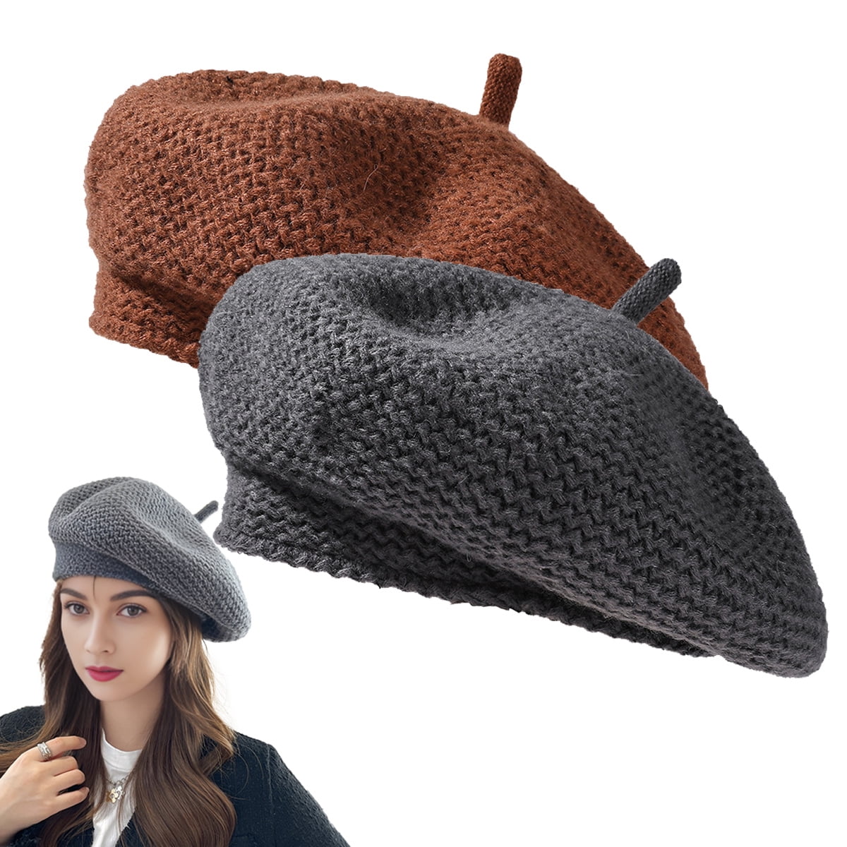 2 Pcs French Beret hat, Women's Plaid Newsboy Caps Vintage Octagonal ...