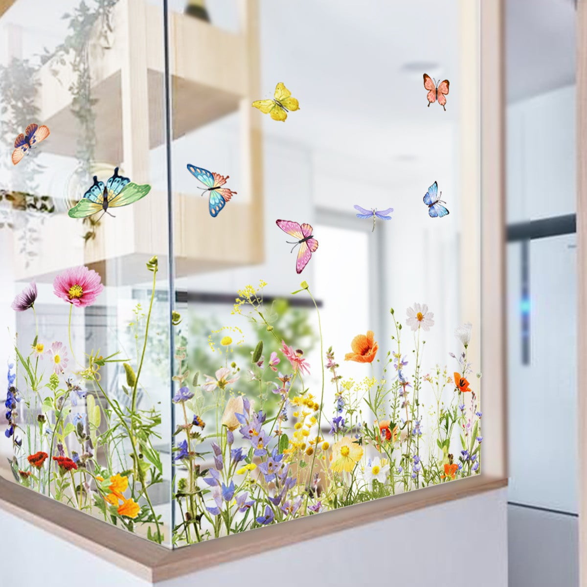 2 Pcs Fresh Floral Window Stickers Double-Sided Cling Wall Decals for ...