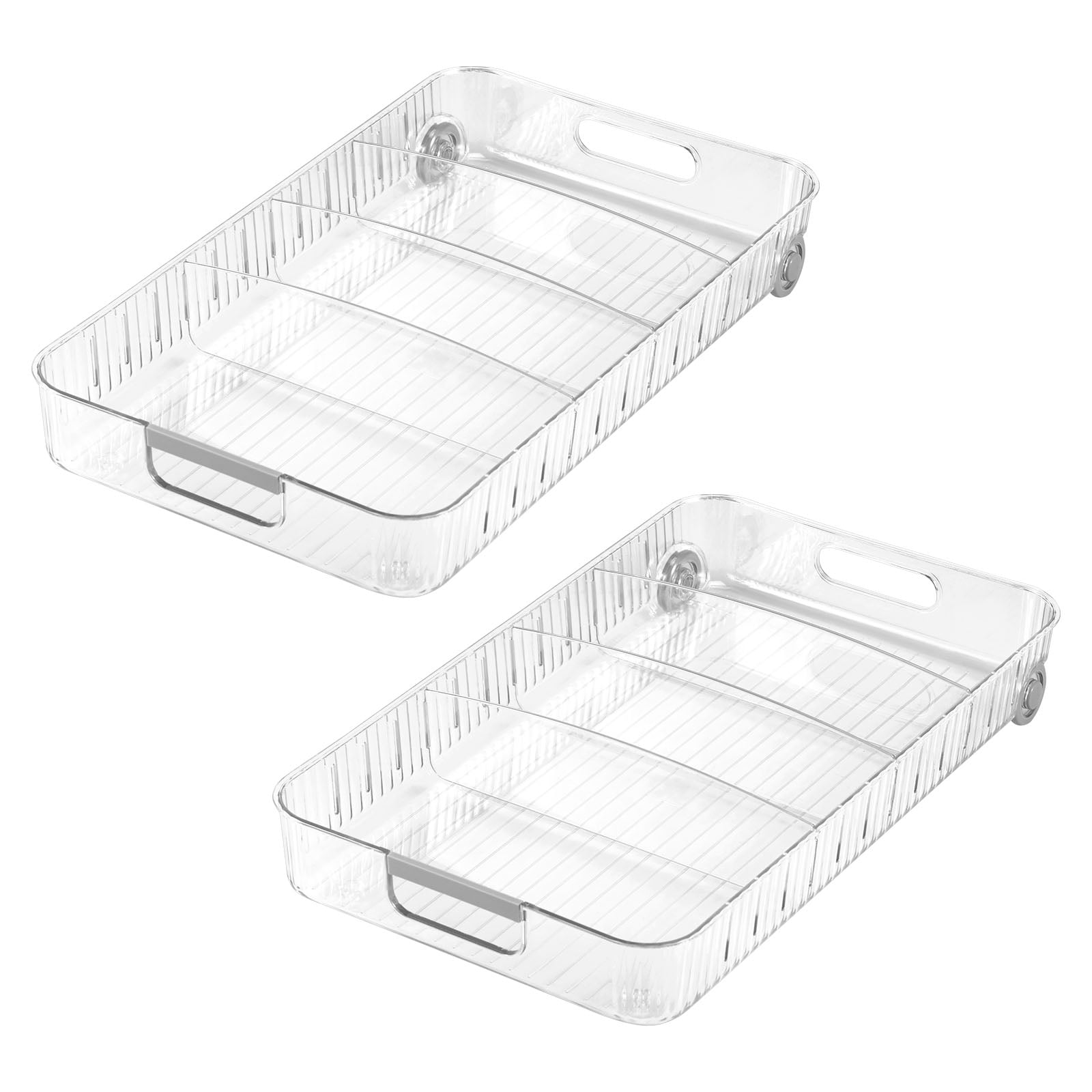2 Pcs Fridge Organizer with Wheels Clear Roll Out Refrigerator ...
