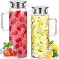2 Pcs Fruit Glass Pitcher with Lid and Handle, 61 oz (1.8 L) Leak-proof ...