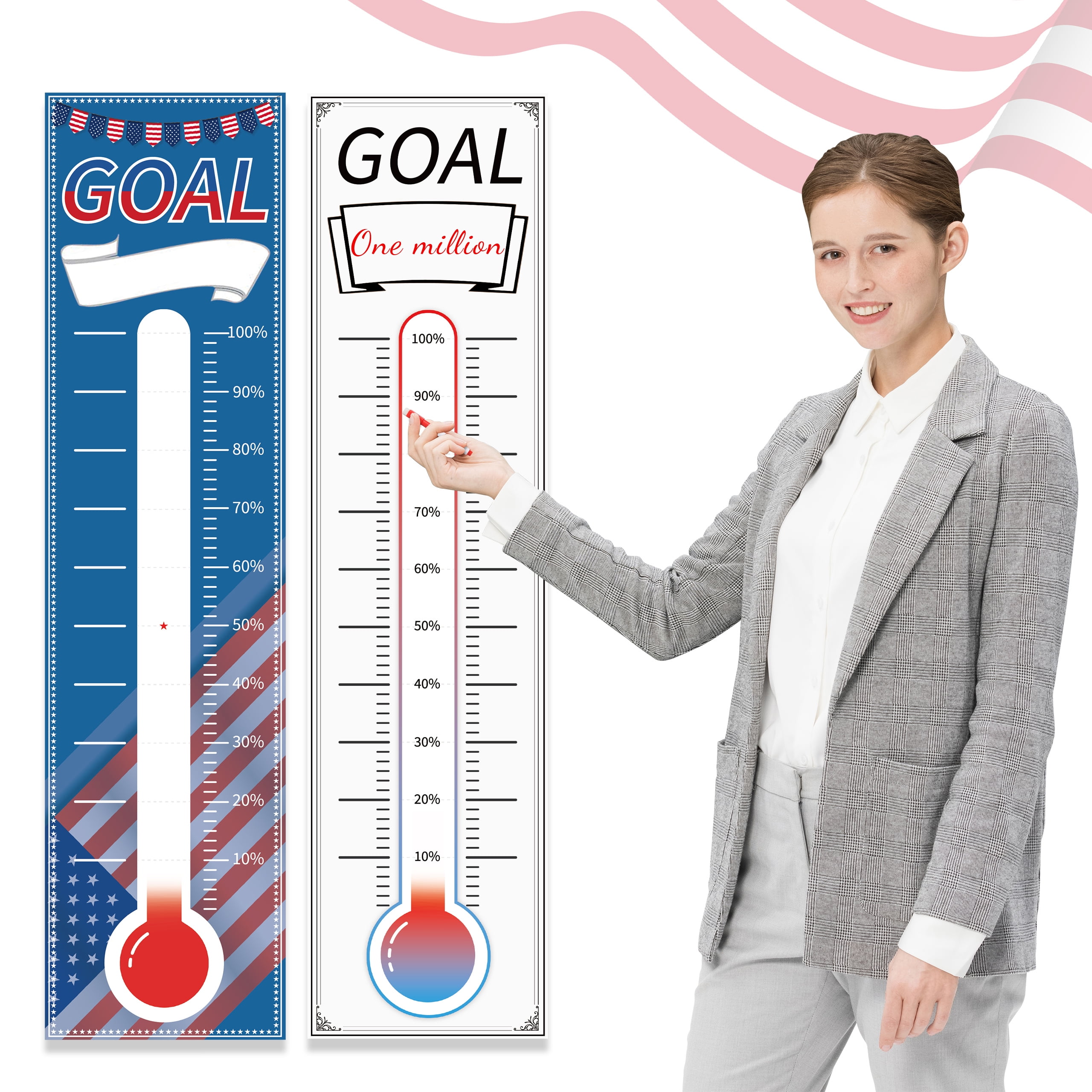 2 Pcs Fundraising Thermometer Chart Goal Tracker | Dry Erase Goal ...