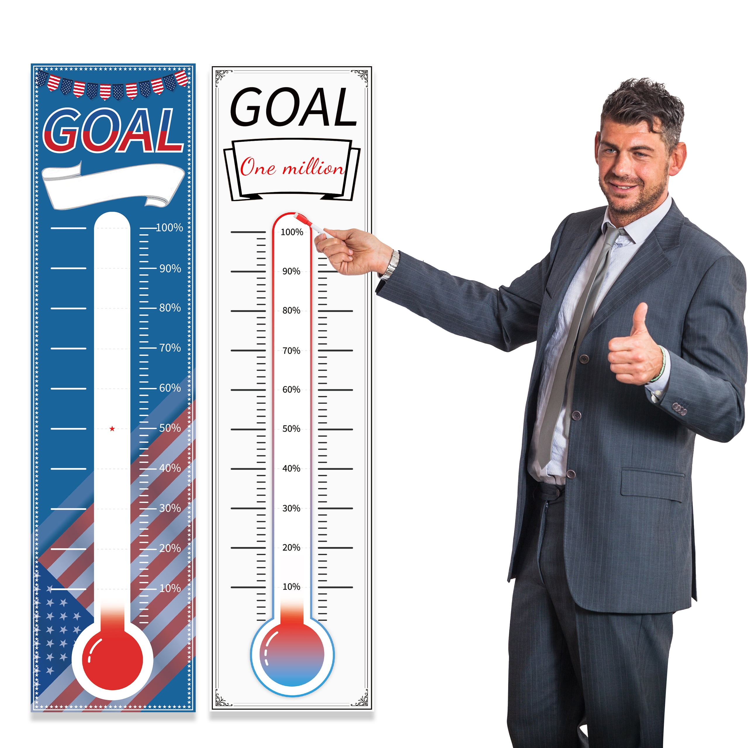 2 Pcs Fundraising Thermometer Goal Charts, Double-Sided 10 x 39.5 Dry ...