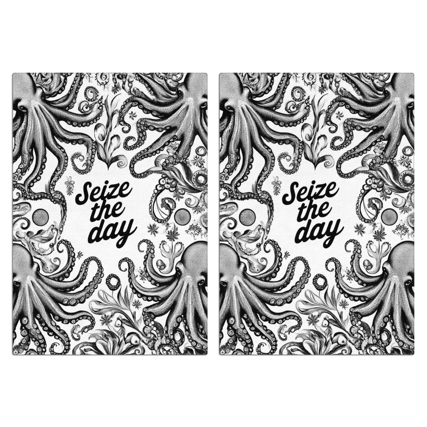 2 Pcs Funny Kitchen Towels,Black and White Octopus Microfiber Dish ...