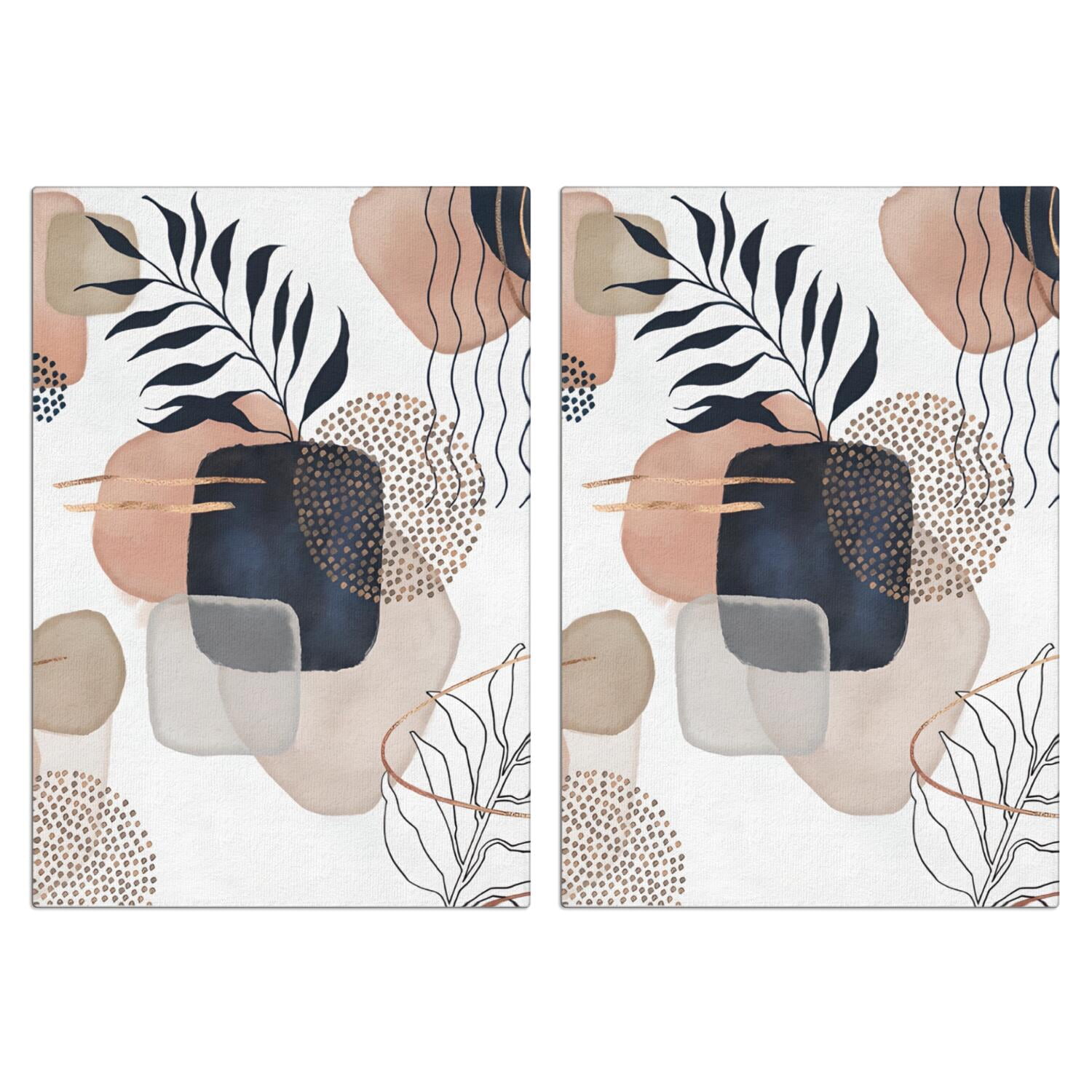 2 Pcs Funny Kitchen Towels,Blue Boho Abstract and Plant Pattern ...