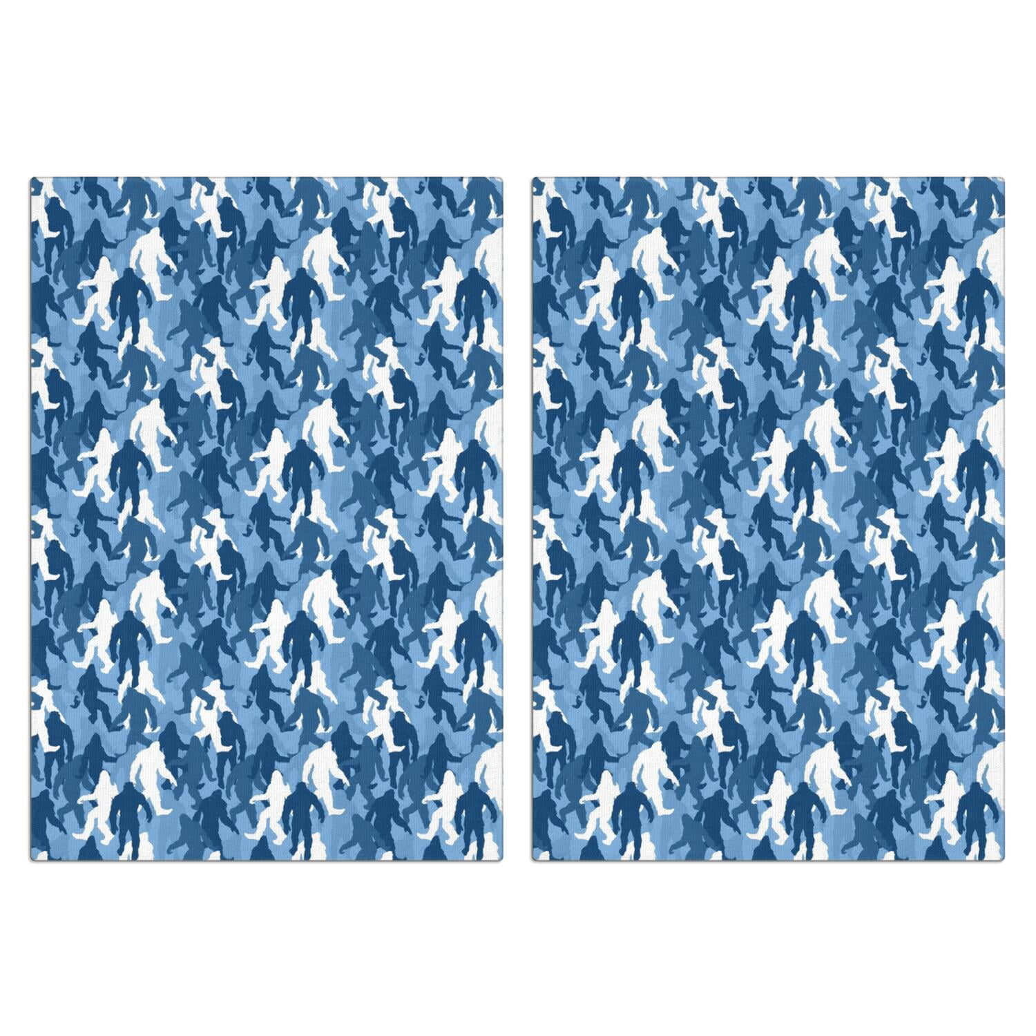 2 Pcs Funny Kitchen Towels,Blue Camouflage Bigfoot Pattern Microfiber ...