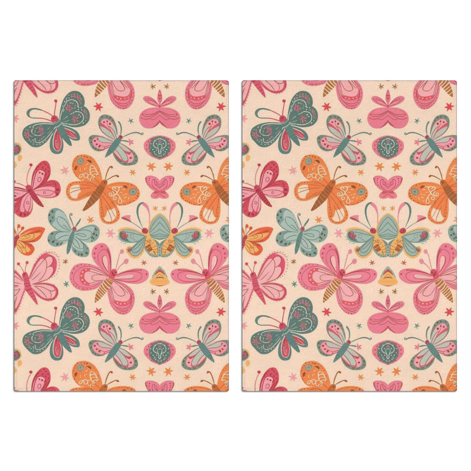 2 Pcs Funny Kitchen Towels,Colorful Butterfly Floral Star Beige Pattern ...