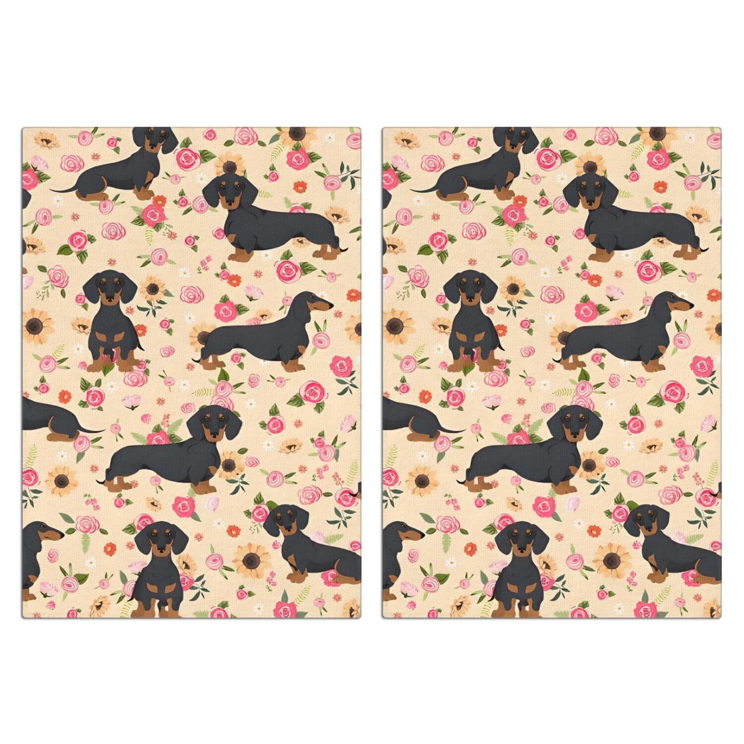 2 Pcs Funny Kitchen Towels,Dachshund and Flower Microfiber Dish Towels ...