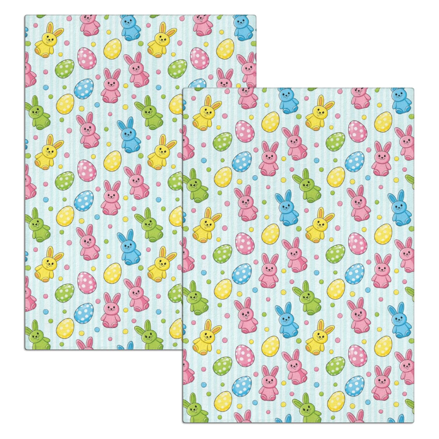 2 Pcs Funny Kitchen Towels, Easter and Bunnies Light Blue Stripe ...