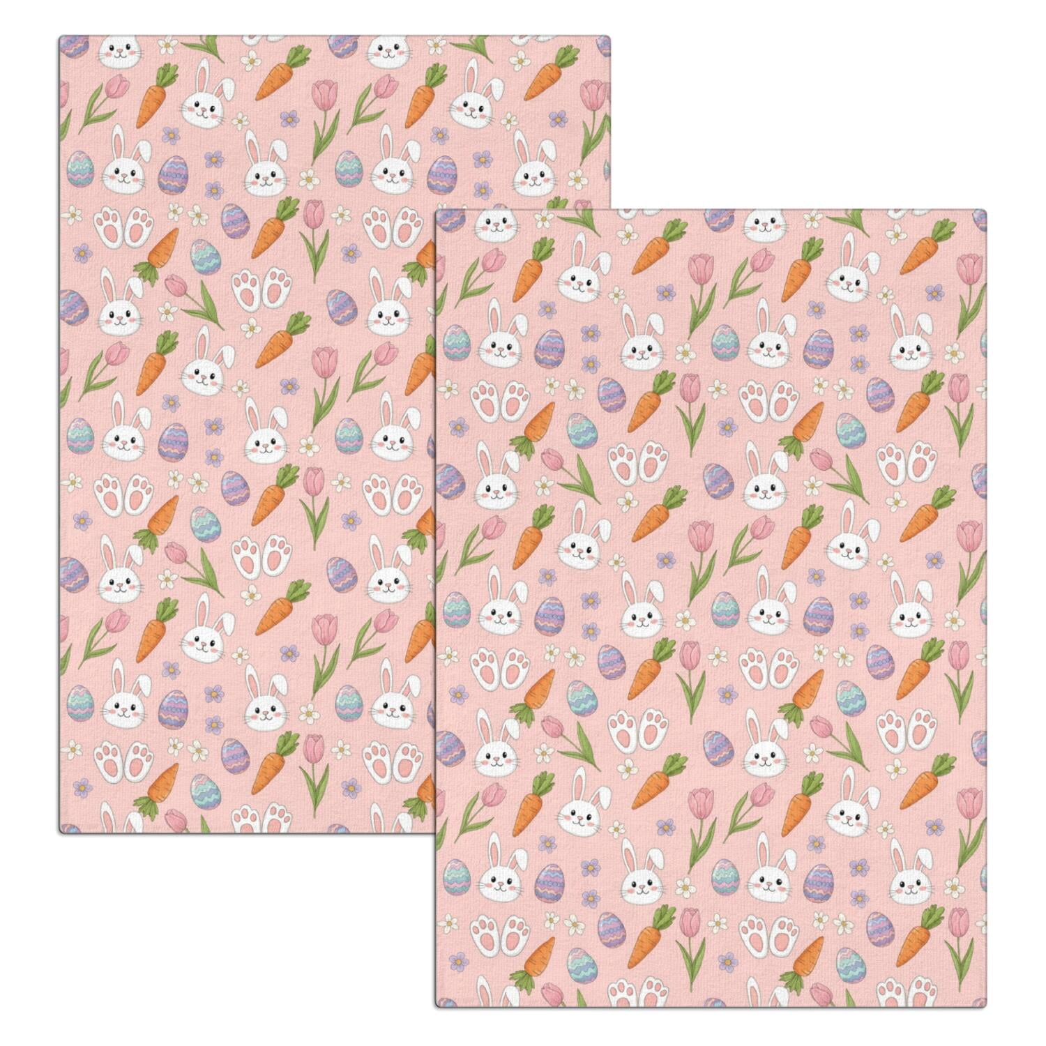2 Pcs Funny Kitchen Towels, Easter and Bunny Paws Pink Pattern ...
