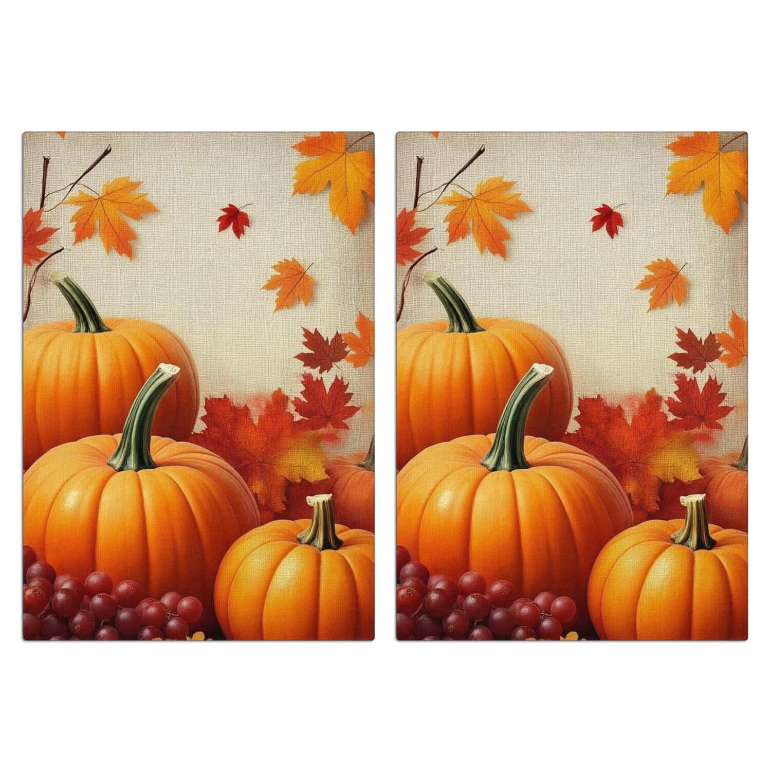 2 Pcs Funny Kitchen Towels,Fall Pumpkins and Leaves Microfiber Dish ...