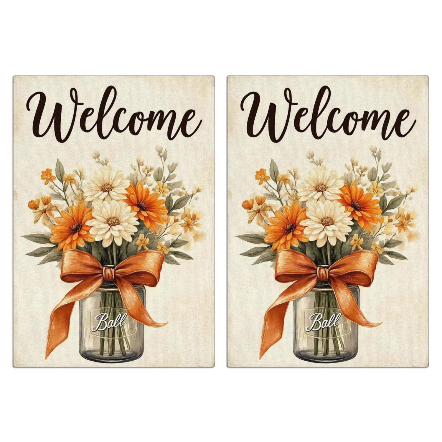 2 Pcs Funny Kitchen Towels,Fall Welcome Flowers Ball Jar Microfiber ...