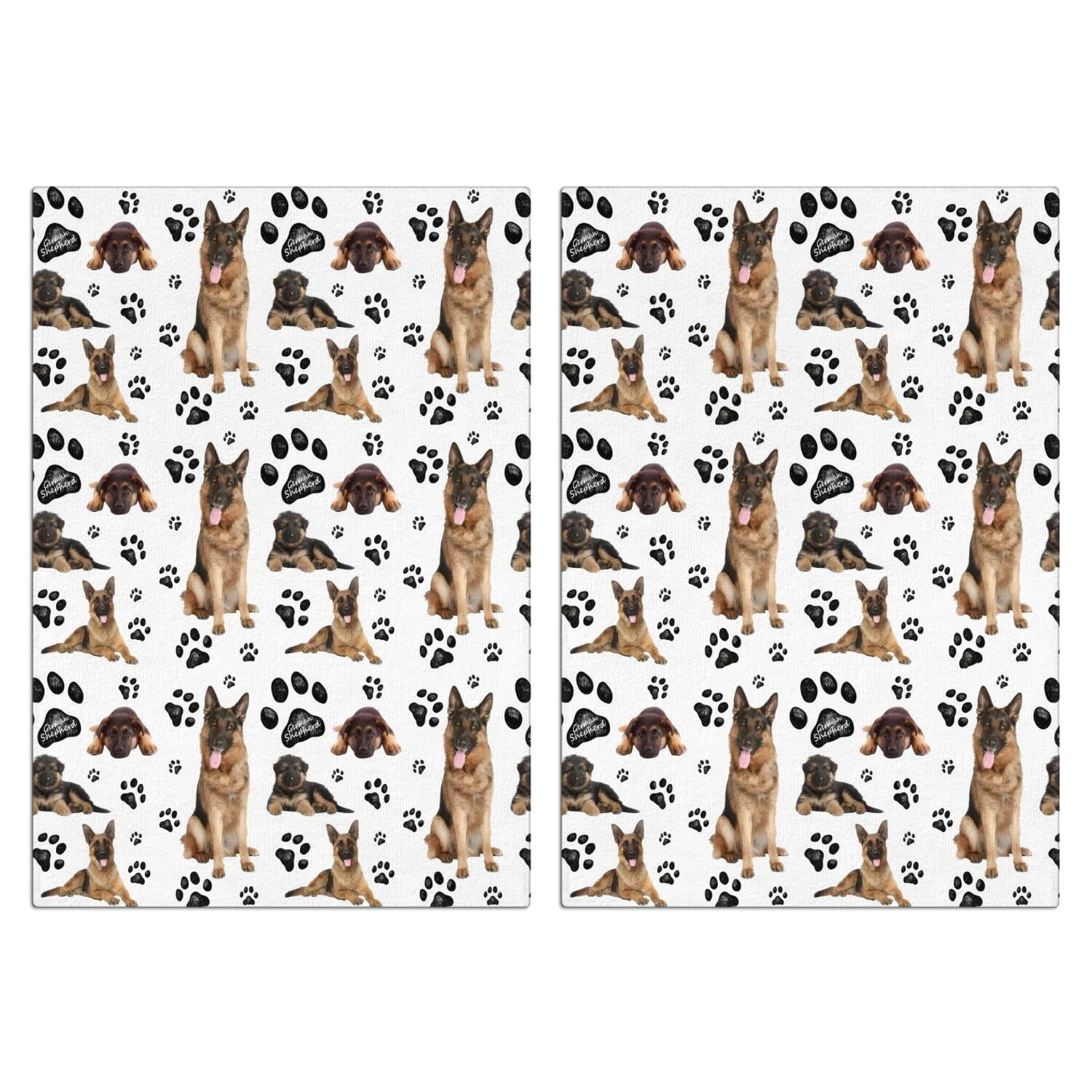 2 Pcs Funny Kitchen Towels,German Shepherd Dog and Footprint Microfiber ...