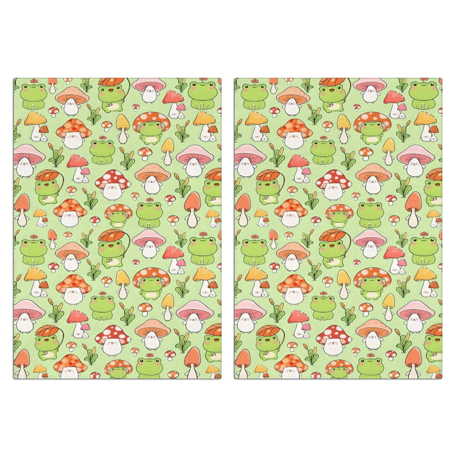 2 Pcs Funny Kitchen Towels,Green Mushroom Frog Green Pattern Microfiber ...