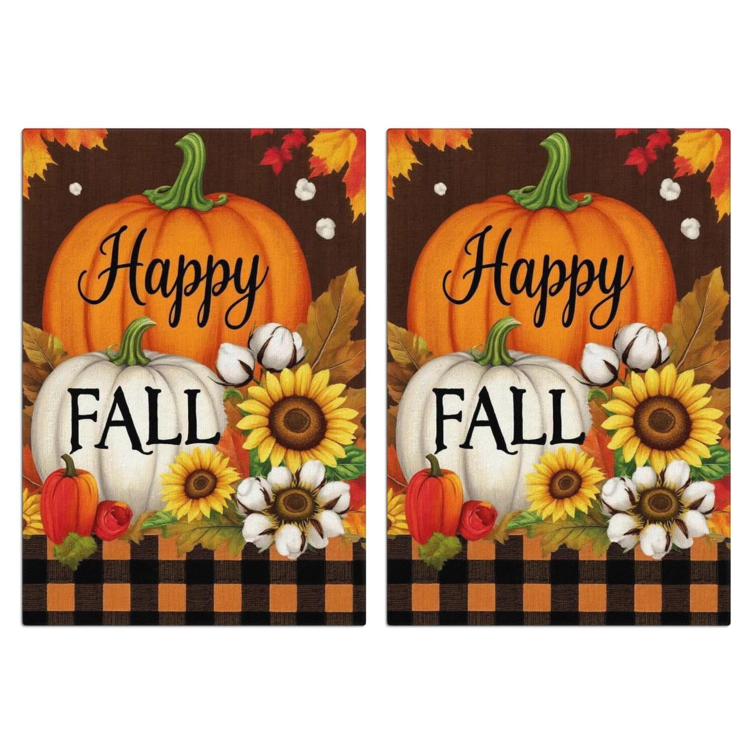 2 Pcs Funny Kitchen Towels,Happy Fall Pumpkins and Sunflowers ...