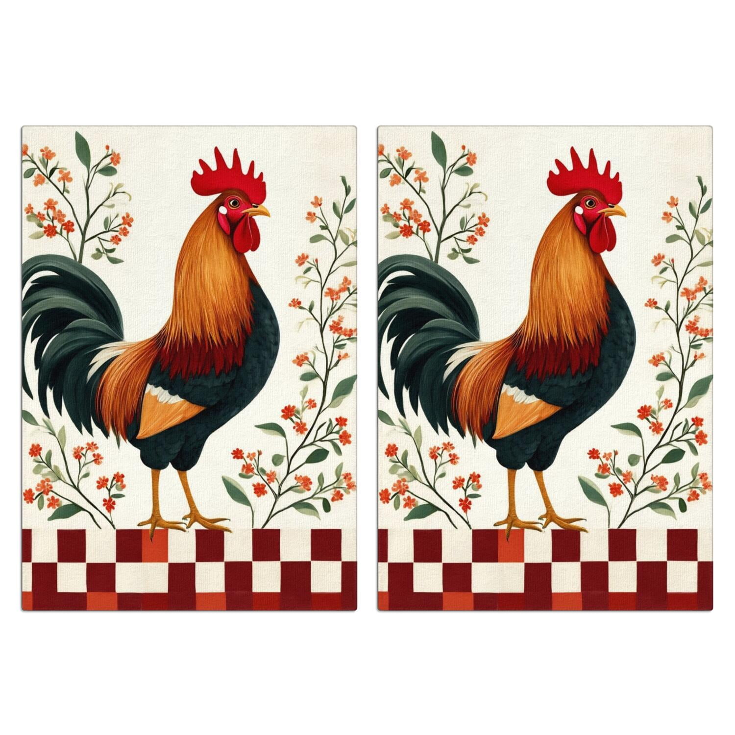 2 Pcs Funny Kitchen Towels,Rooster with Flowers Microfiber Dish Towels ...