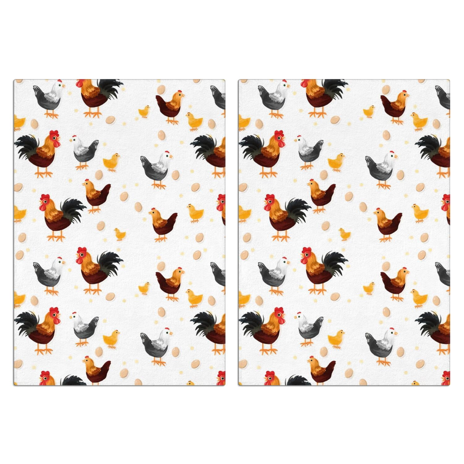 2 Pcs Funny Kitchen Towels,White Chicken Rooster Chick Egg Pattern ...