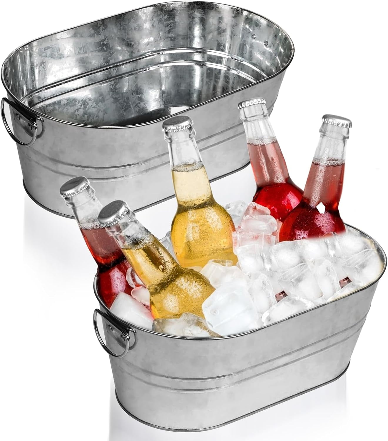 2 Pcs Galvanized Tub Ice Buckets 3 Gallon Metal Drink Bucket with ...