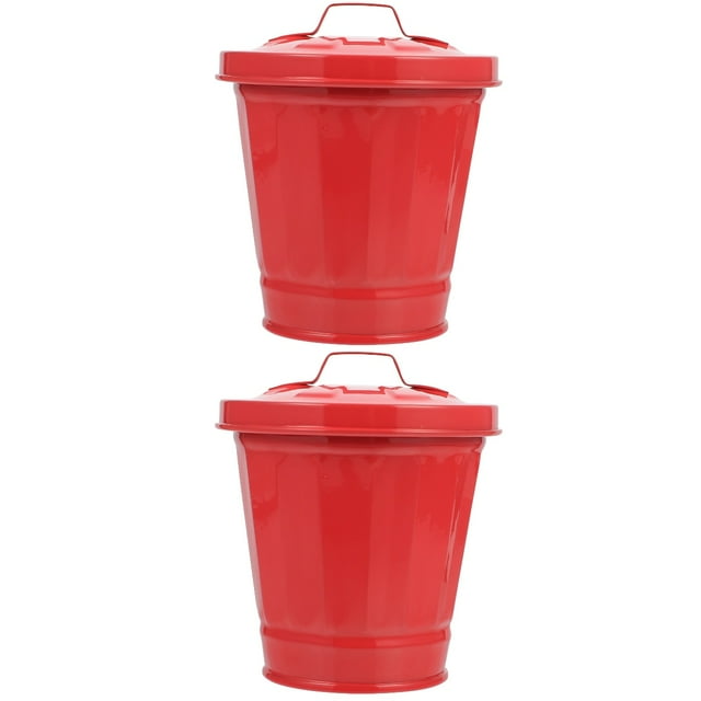 2 Pcs Garbage Can Metal Container with Lid Metal Utility Pail Mini ...