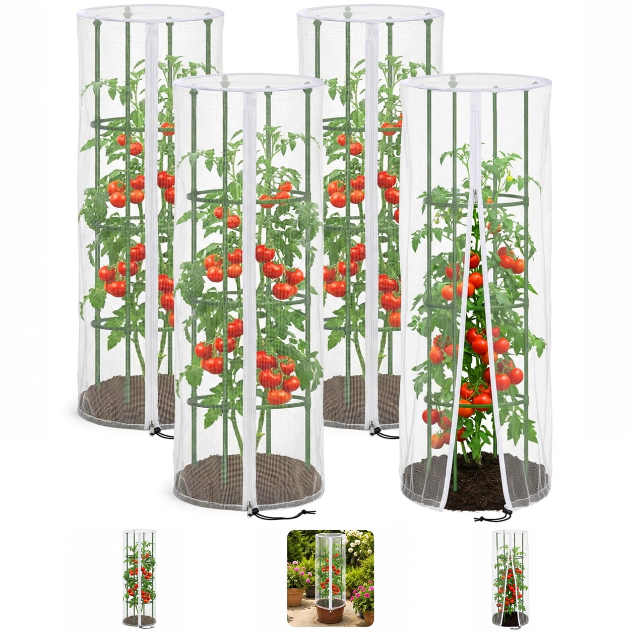 2 Pcs Garden Bird Netting Cover for Round Tomato Cage, Zipper Mesh ...